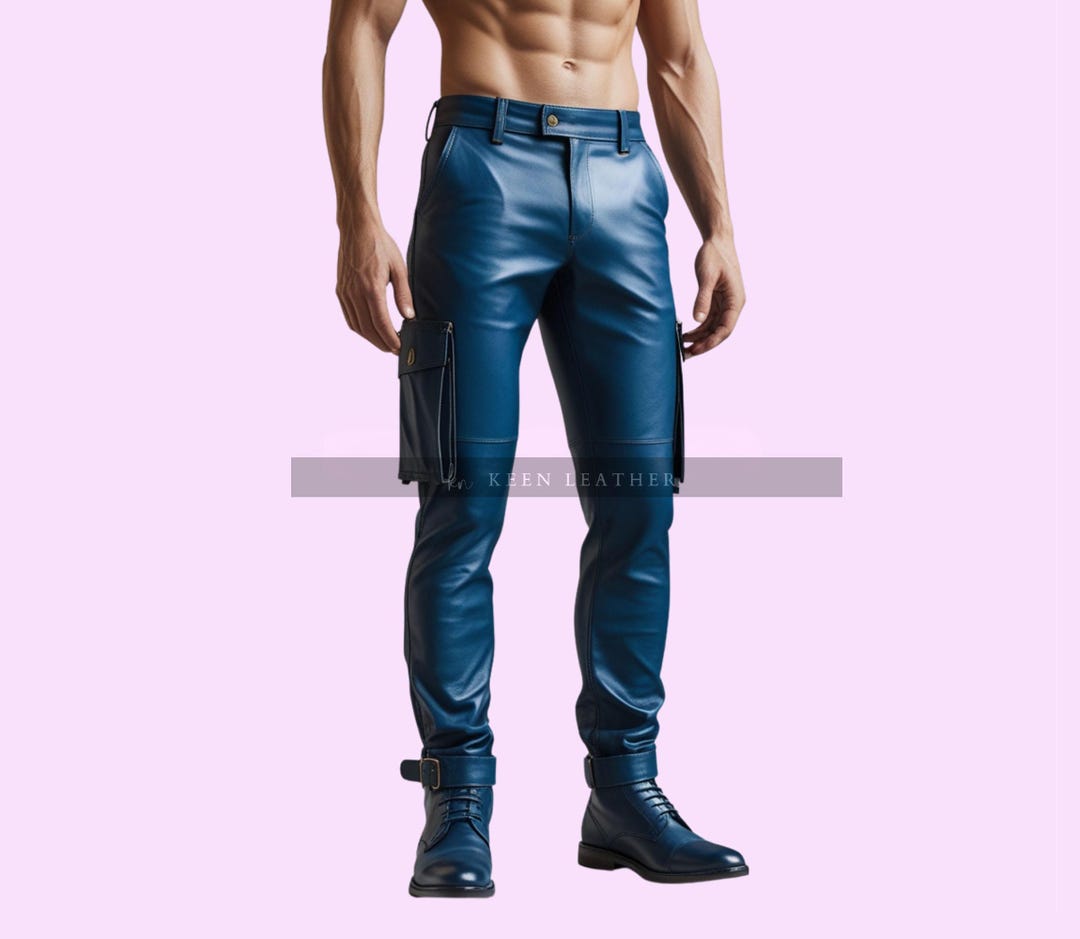 Men Leather Genuine Sheep Skin Leather Cargo Pant - Man Leather Blue ...