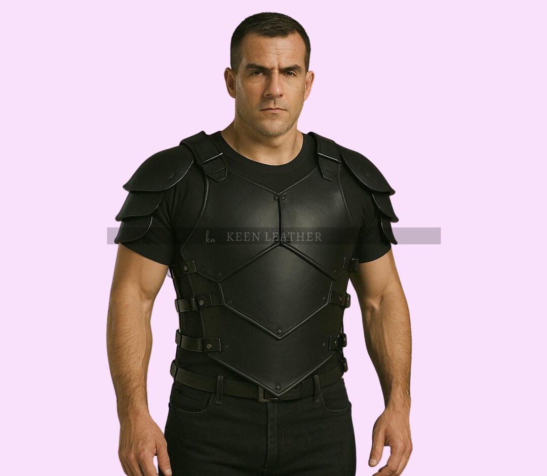 Mens Black Leather Warrior Cosplay Armor, Genuine Leather LARP Armor ...