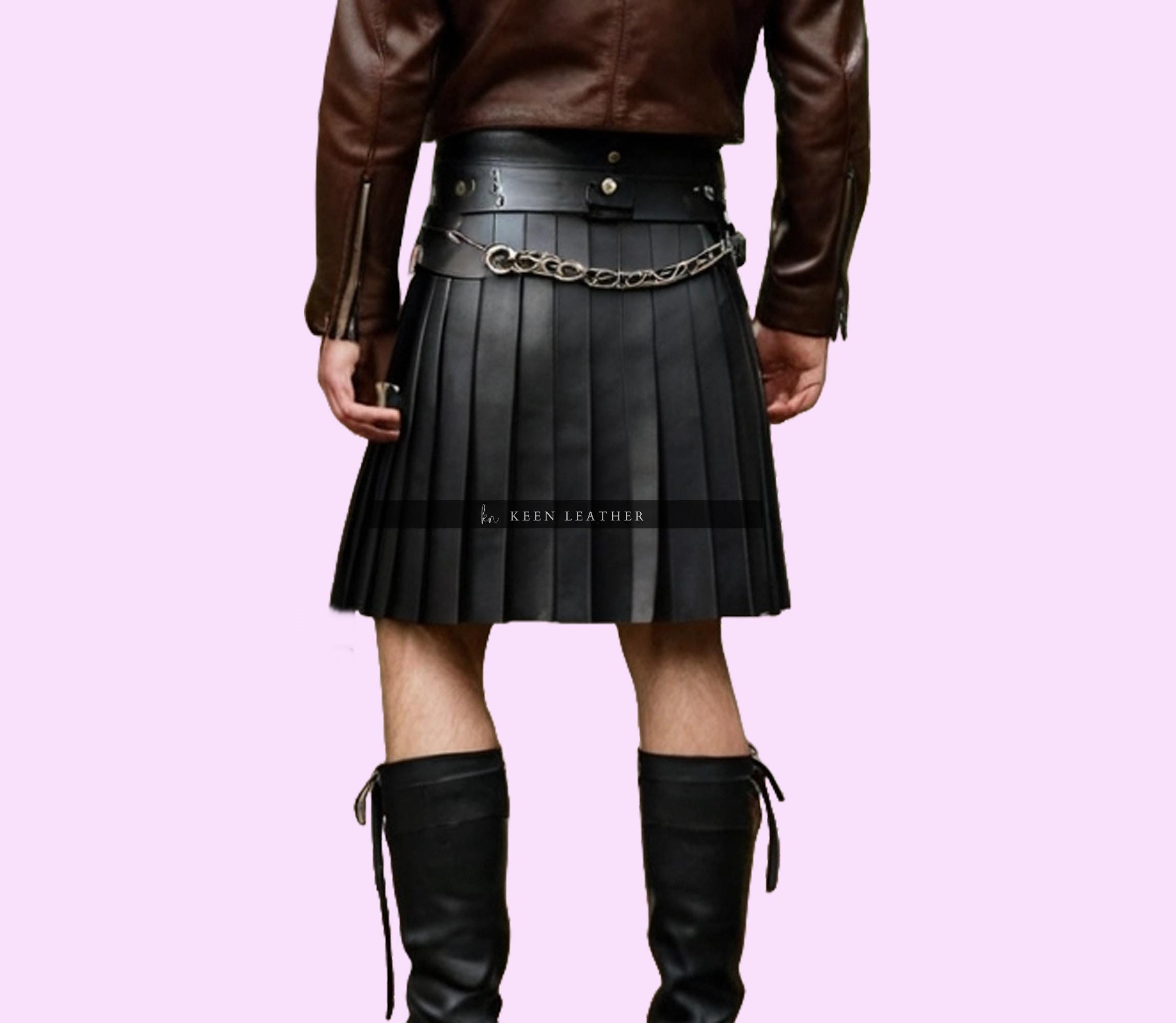 Sheep Leather Gladiator Kilt Handmade Black Wedding Kilt Gothic Leather ...