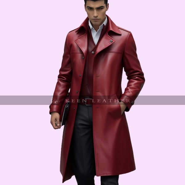 Leather Red Trench Coat Men - Etsy