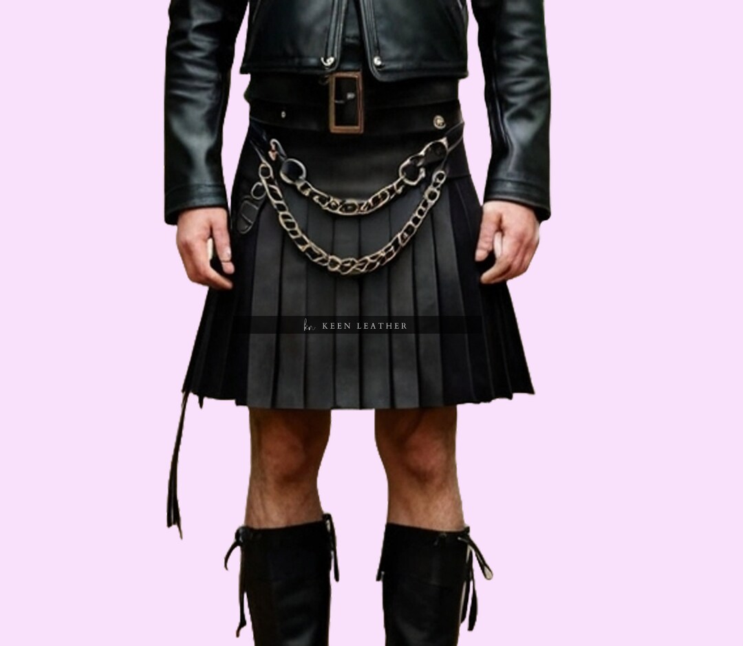 Sheep Leather Gladiator Kilt Handmade Black Wedding Kilt Gothic Leather ...