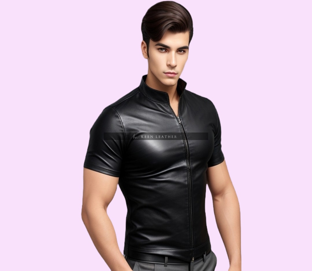 Genuine Leather Men's Shirt, Handmade Leather Slim Fit Shirt,black ...