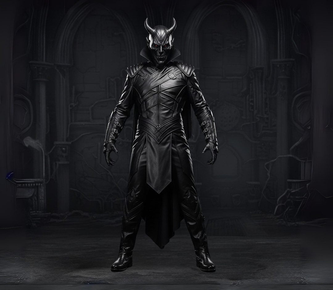 Genuine Leather Evil Knight Cosplay Coat, Men's Black Satanic Warrior ...