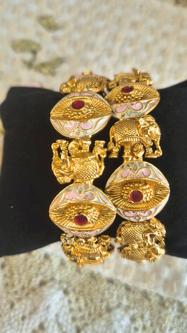 Rajwadi Kada/ Pachali Bangles/ Meenakari Leaf Elephant Kada Touch of ...