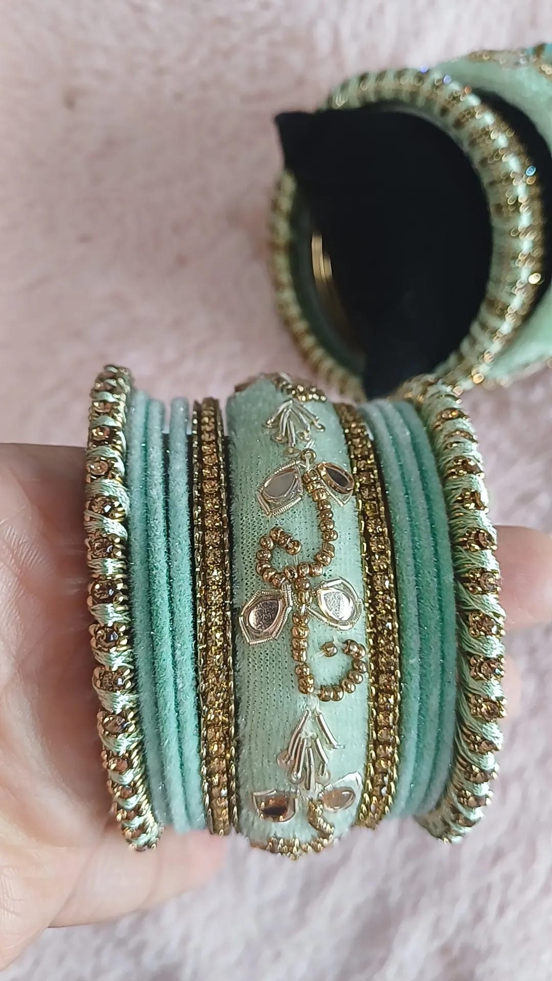 Beautiful Pretty Ethnic Sea Green Velvet Bangles With Mirror Work for ...