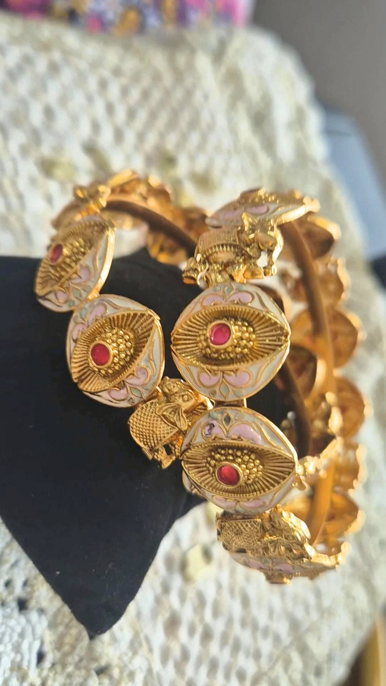 Rajwadi Kada/ Pachali Bangles/ Meenakari Leaf Elephant Kada Touch of ...
