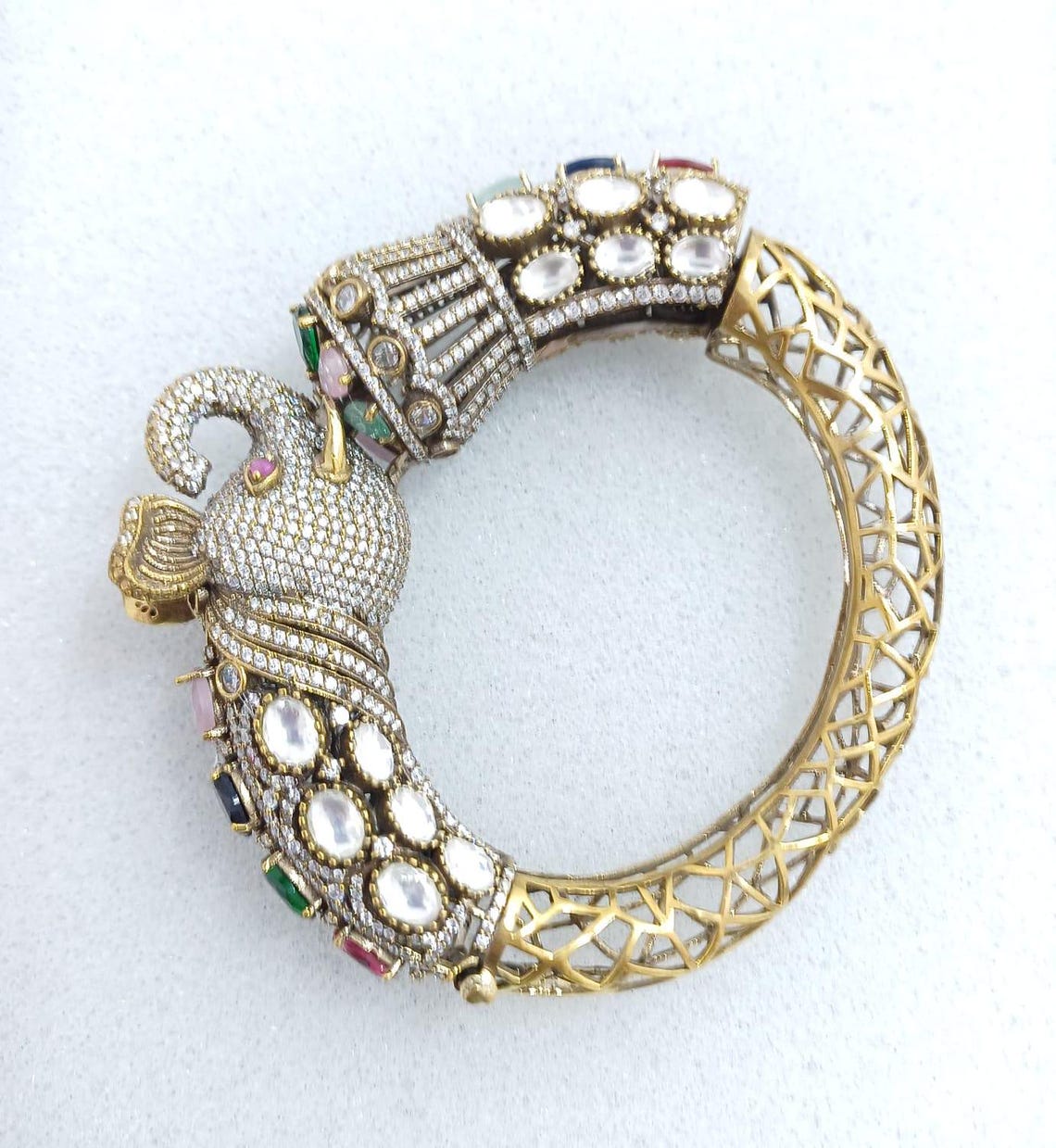 Rare Find Sabyasachi Inspired Openable Moissanite Kundan Polki Multi Color Bangle/ Elephant Kada ...