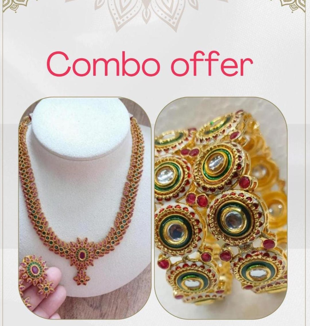 Ruby & Green Stone Rajwadi Kada Necklace Set - Meena Work - Etsy UK