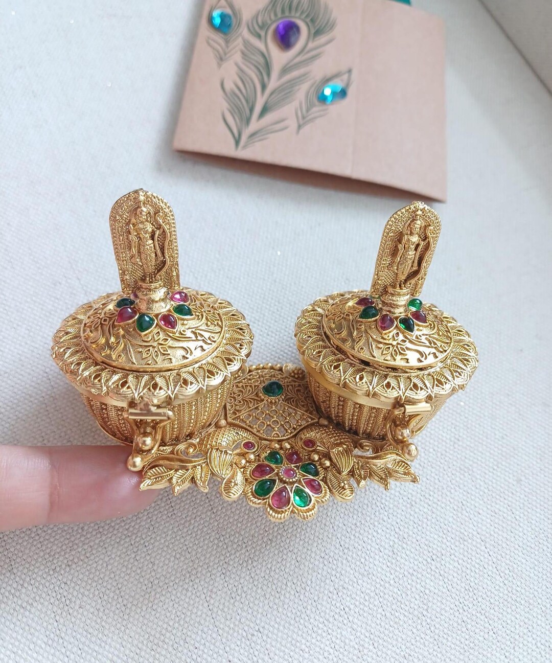 Gold Plated Sindoor Box, Lord Ram , Peacock Detail, Indian Wedding Gift ...