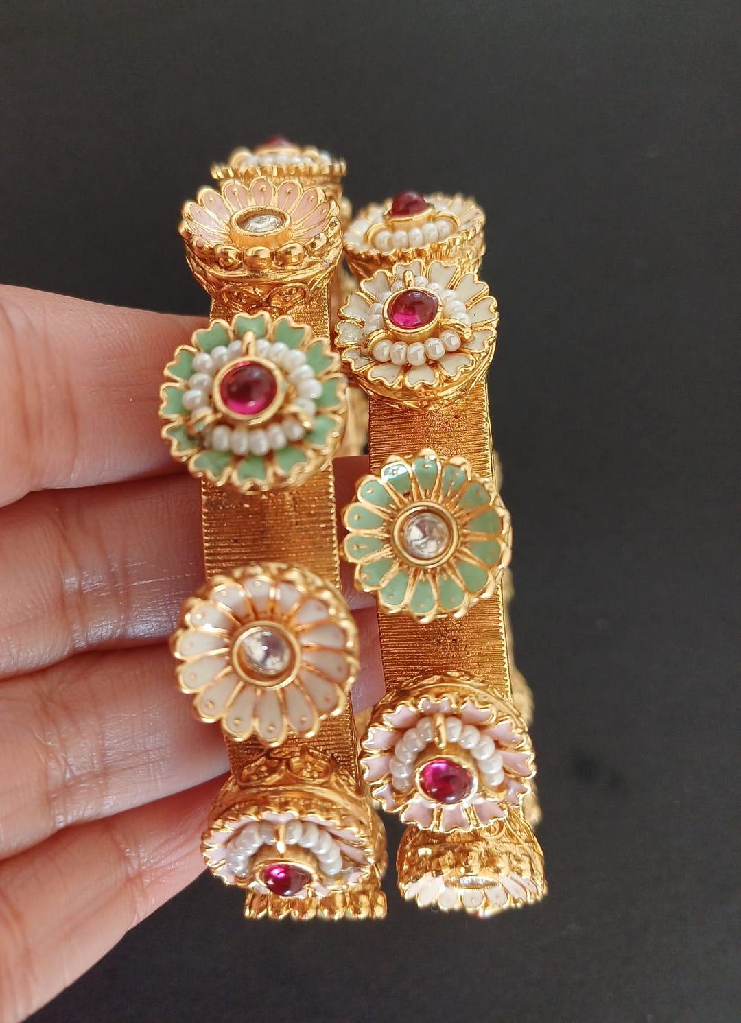 Openable Beautiful Meena Work Flower Bangles Multi Color /handcrafted ...