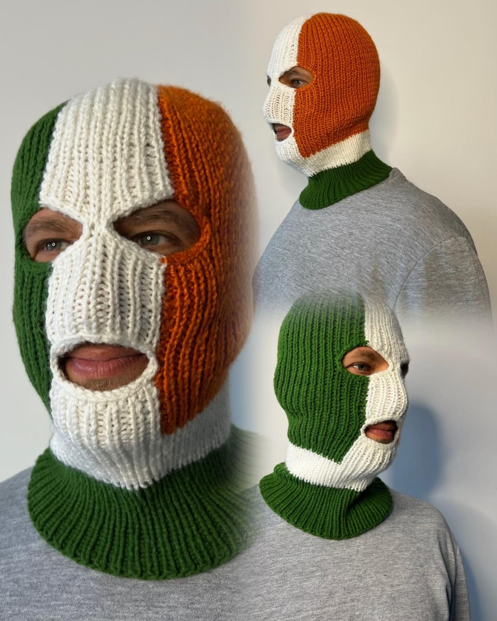 Knitted Balaclava Mask Anatomically Shaped Irish Tri Color Kneecap ...