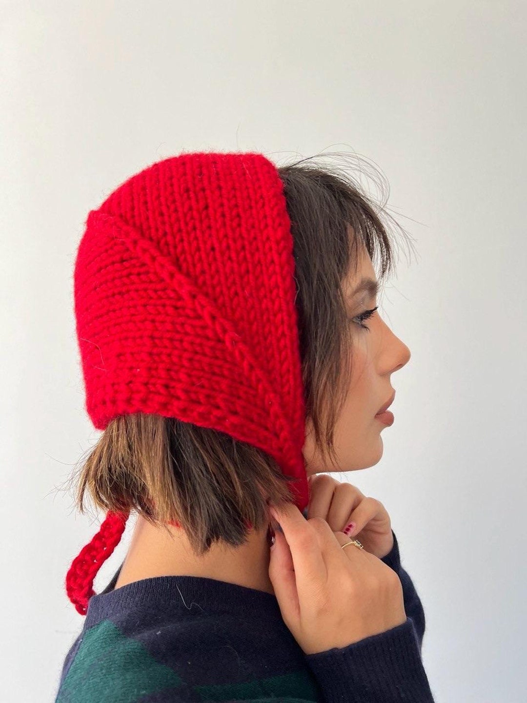 Hand Knitted Butterfly Bonnet for Adults, Red Winter Hat - Etsy