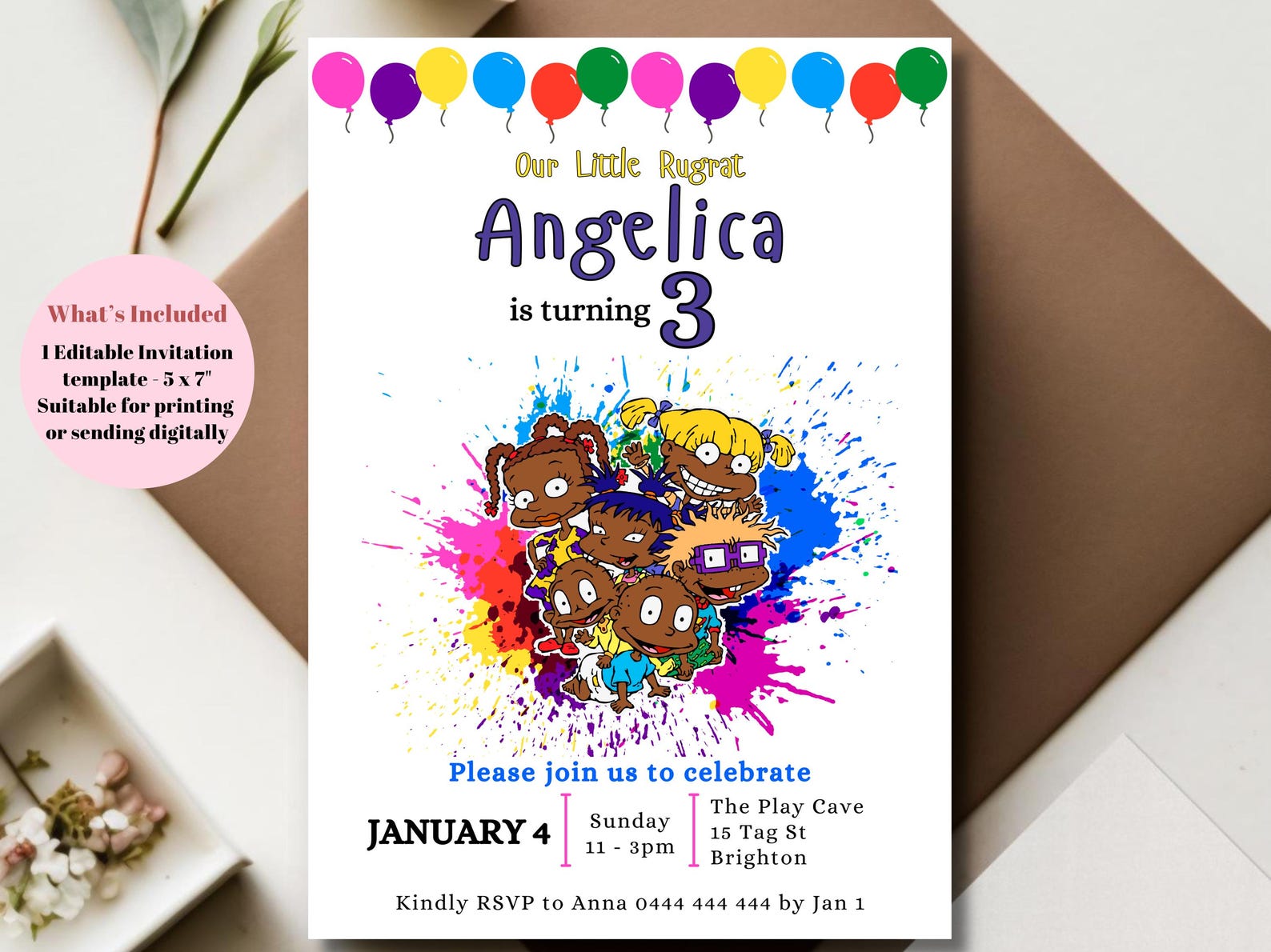 Rugrats Birthday Invitation Editable Template Digital Party Invitation ...