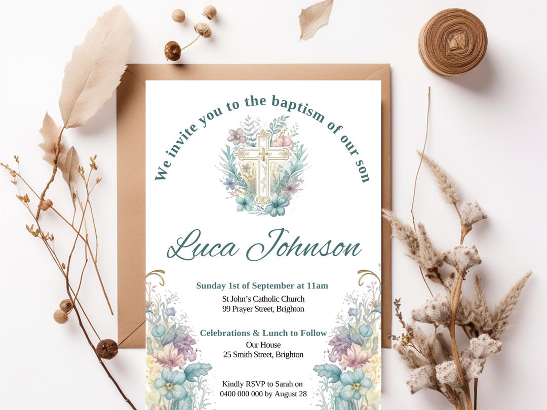 Baptism Boy Invitation Editable Template Digital Christening Template ...