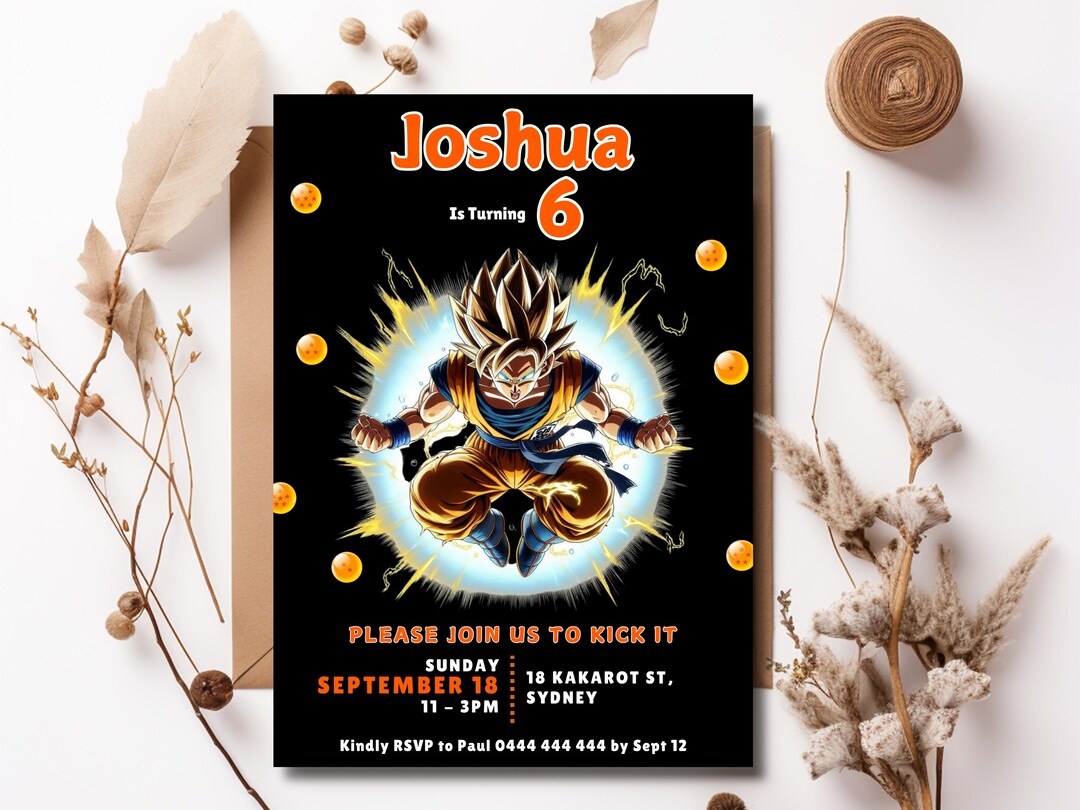 Dragonball Z Goku Saiyan Birthday Invitation Editable Template Digital ...