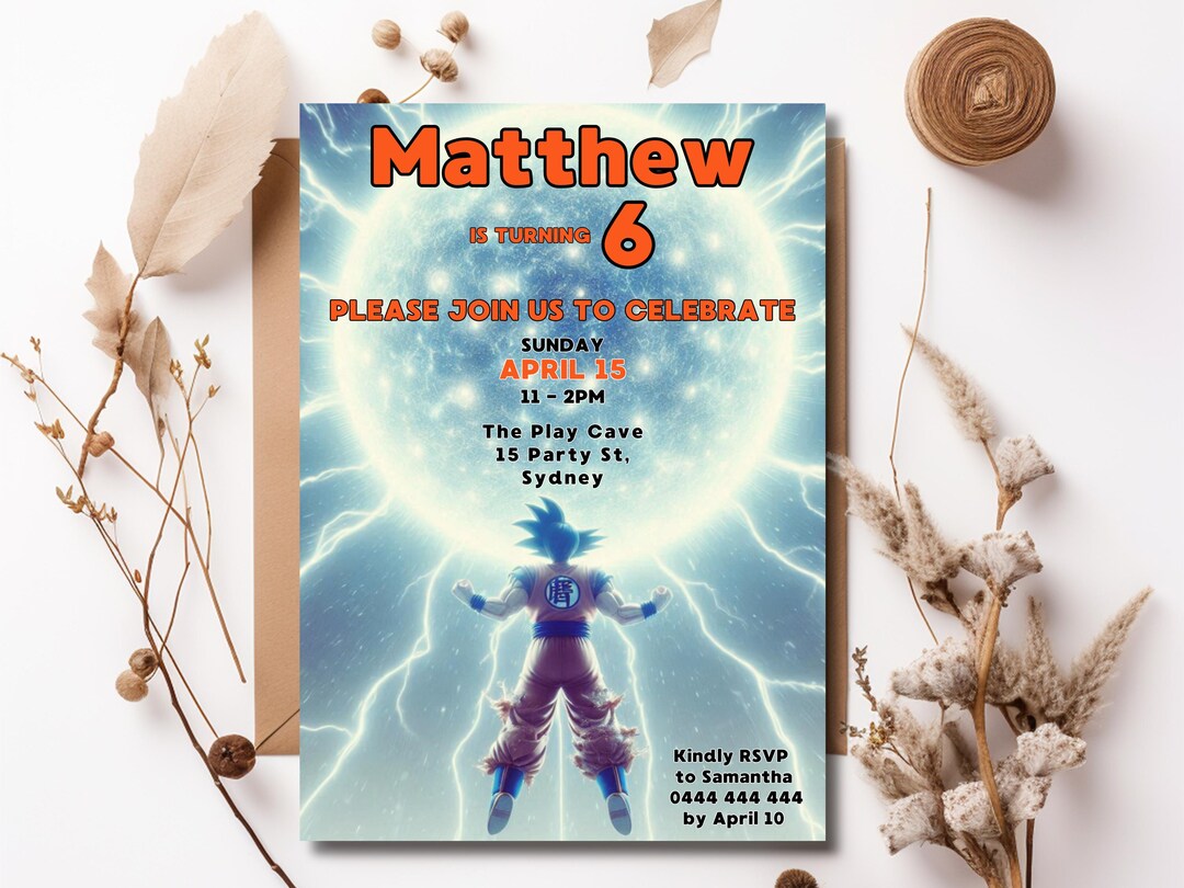 Dragon Ball Z Goku Saiyan Birthday Invitation Editable Template Digital ...