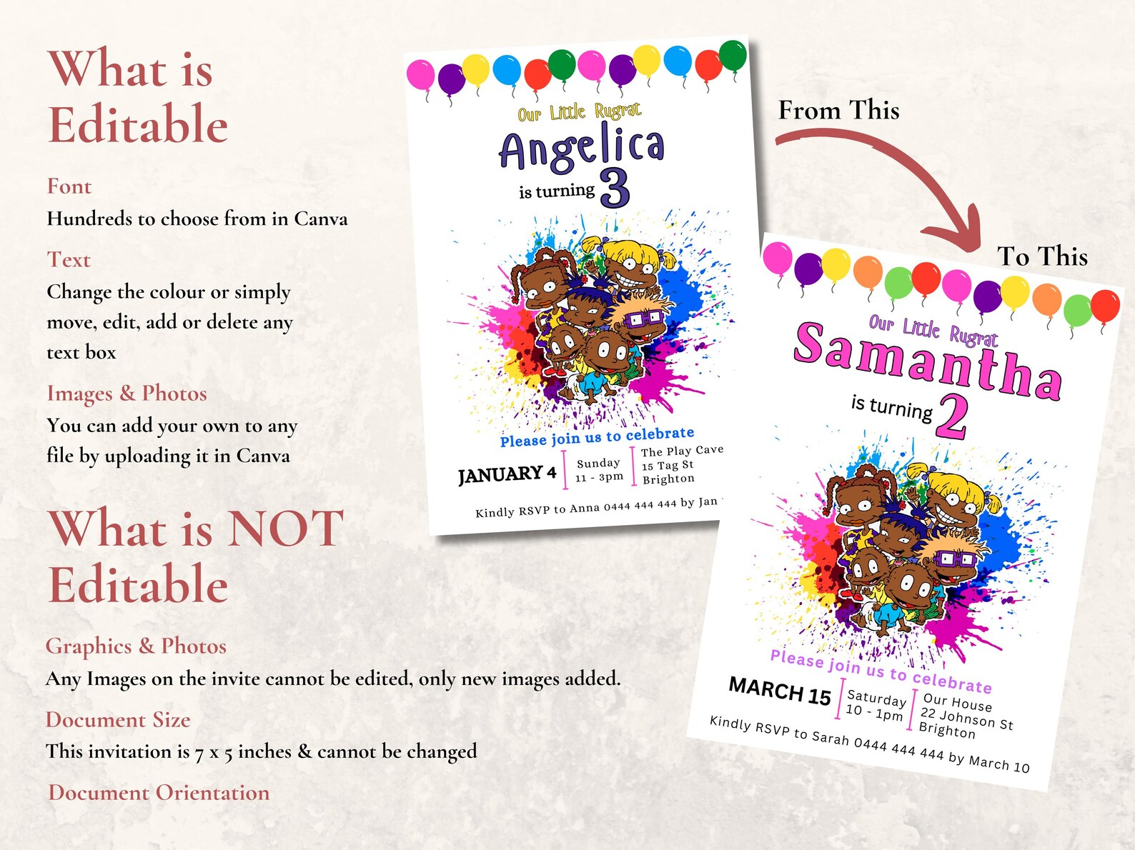 Rugrats Birthday Invitation Editable Template Digital Party Invitation ...