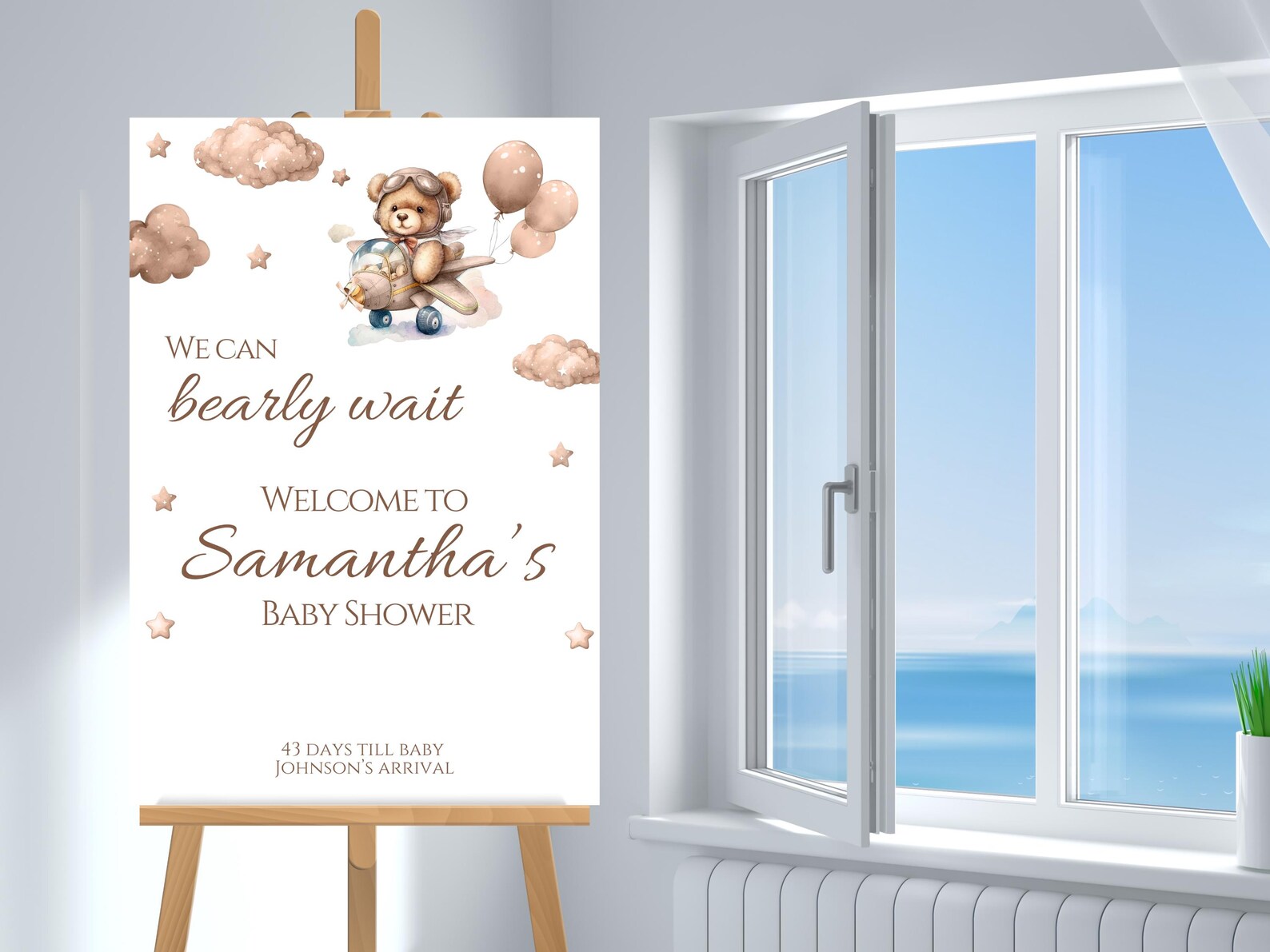 Brown Bear Gender Neutral Baby Shower Welcome Sign Birthday Editable ...