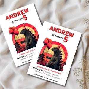 Godzilla Birthday Party Invitation Editable Template Digital Boy Girl ...