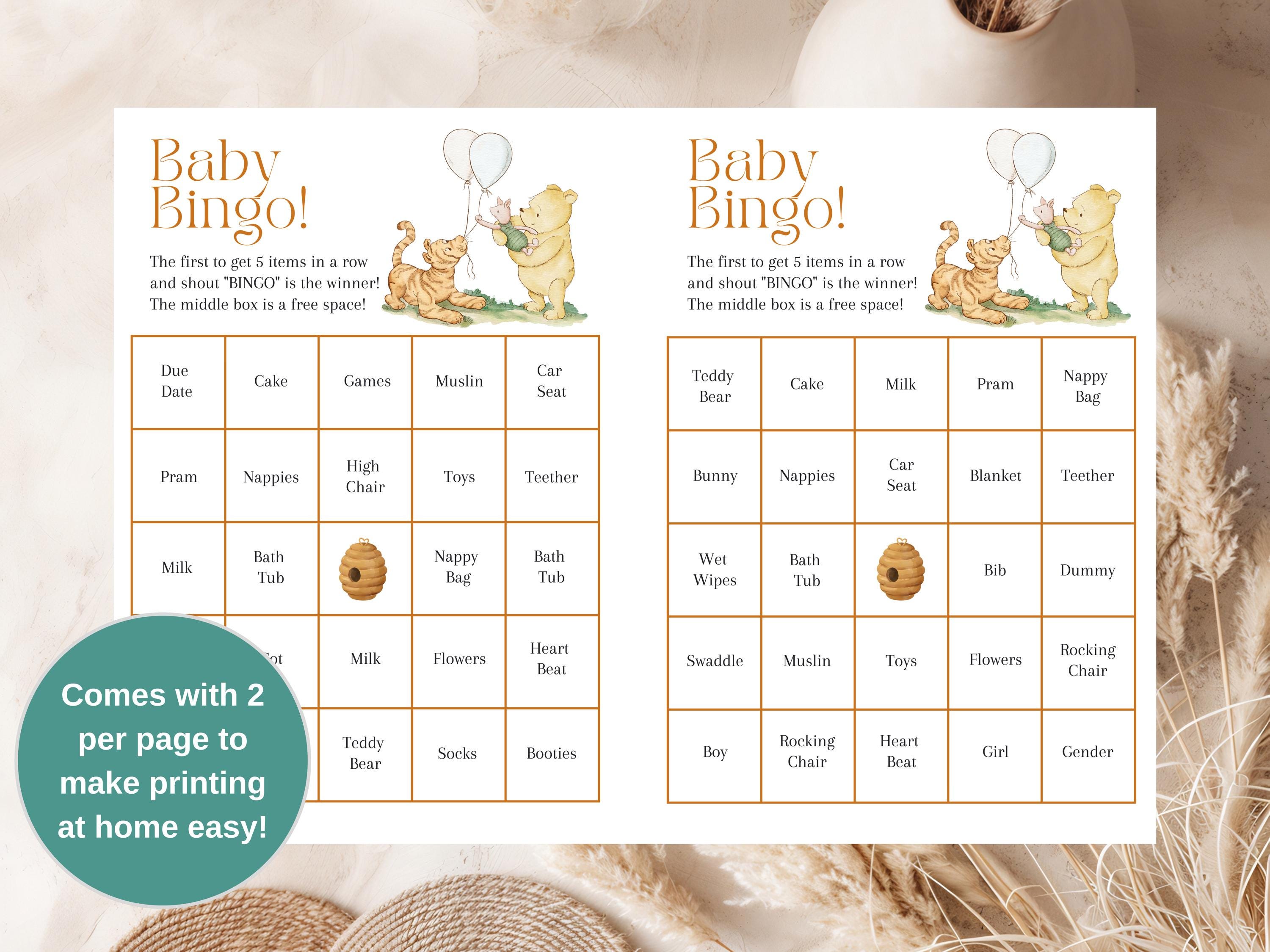 Classic Winnie the Pooh Baby Shower Bingo, 40 Pre-filled Baby Bingo ...