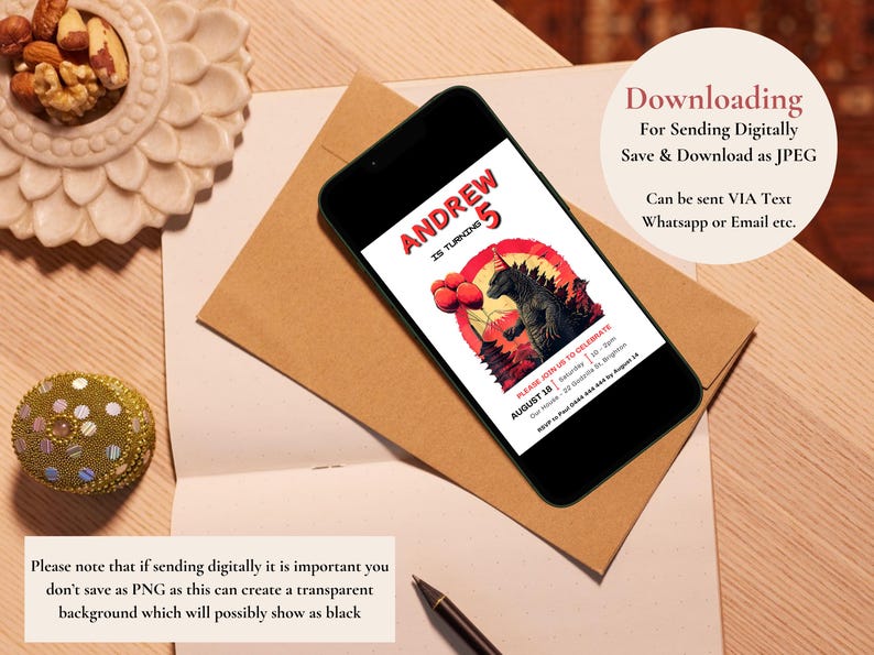 Godzilla Birthday Party Invitation Editable Template Digital Boy Girl ...