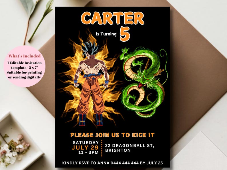 Dragon Ball Z Birthday Invitation Editable Template Digital Printable ...