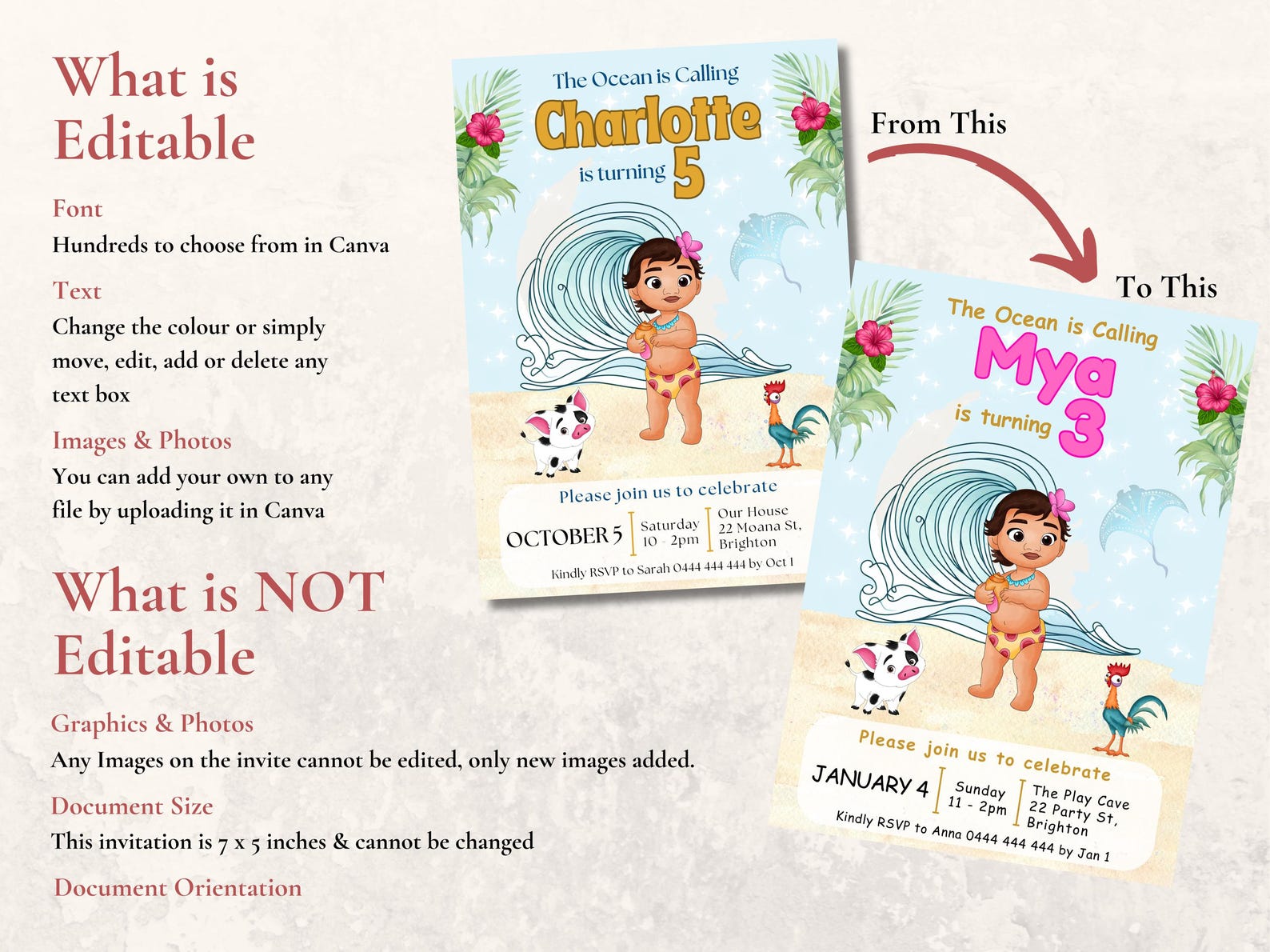 Baby Moana Birthday Invitation Editable Template Digital Party Cute ...