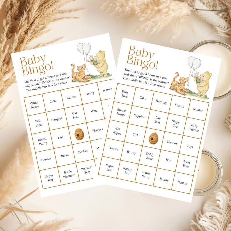 Classic Winnie the Pooh Baby Shower Bingo, 40 Pre-filled Baby Bingo ...