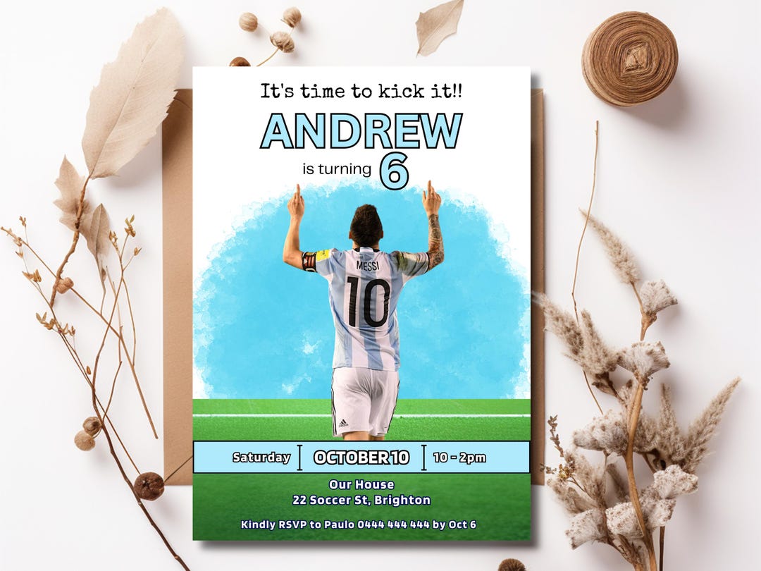 Messi Football Soccer Birthday Invitation Editable Template Digital Boy ...