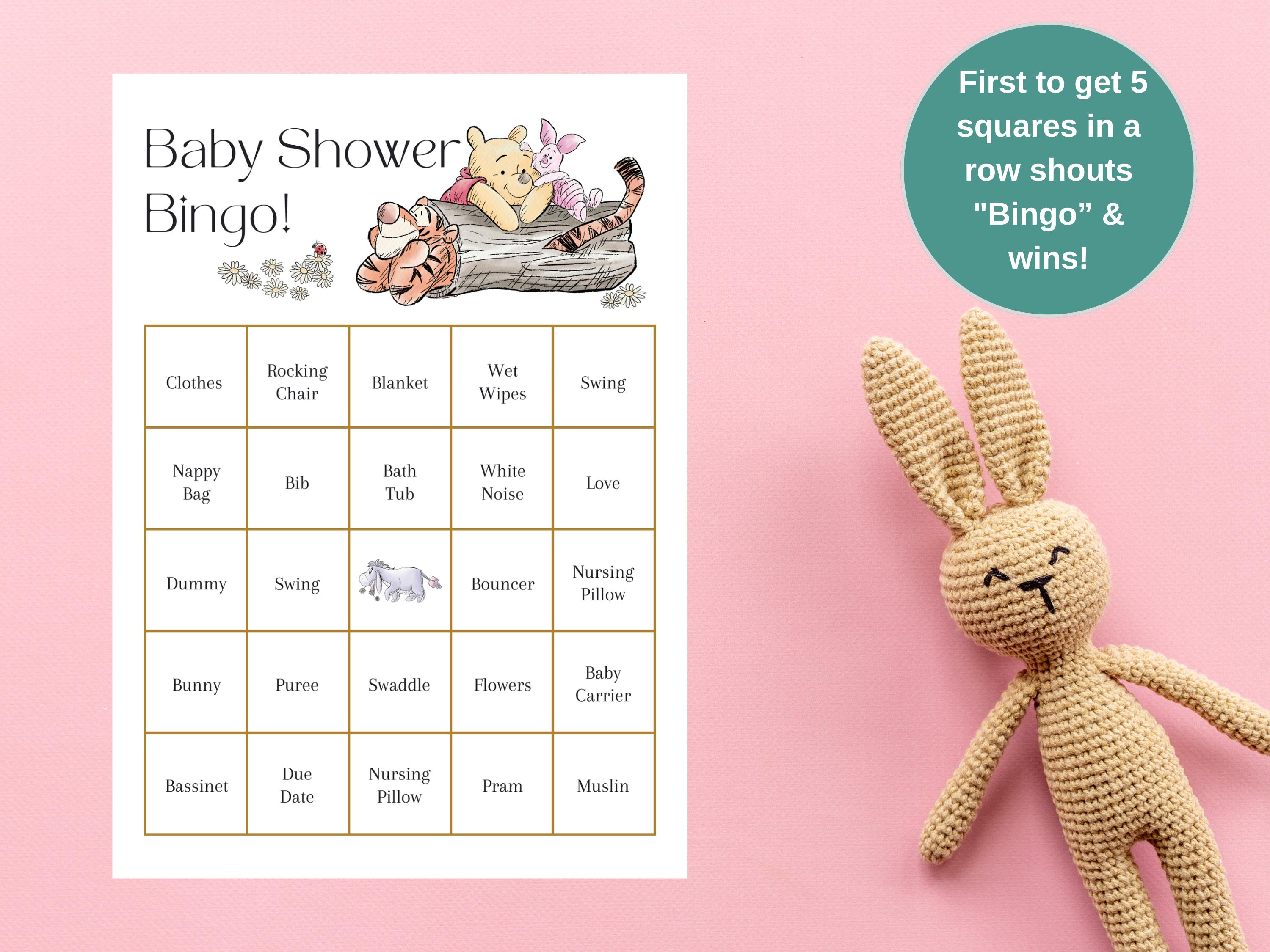 Baby Shower Bingo Winnie the Pooh, 40 Pre-filled Baby Bingo Cards ...