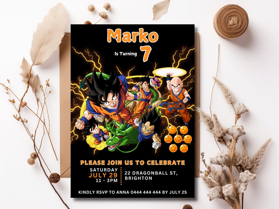 Dragon Ball Z Birthday Invitation Editable Template Digital Printable ...