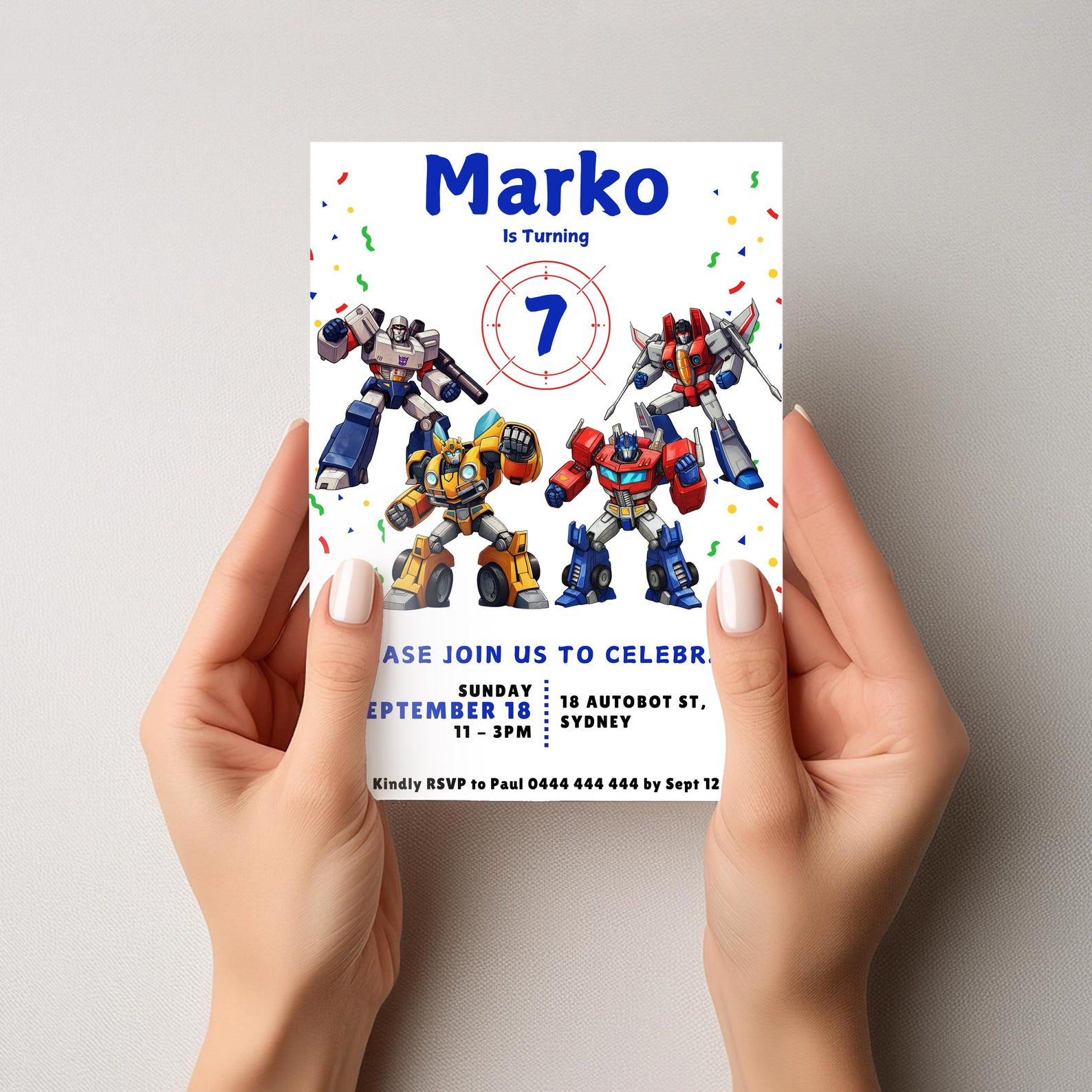 Autobot Transformer Birthday Invitation Editable Template Digital Auto ...