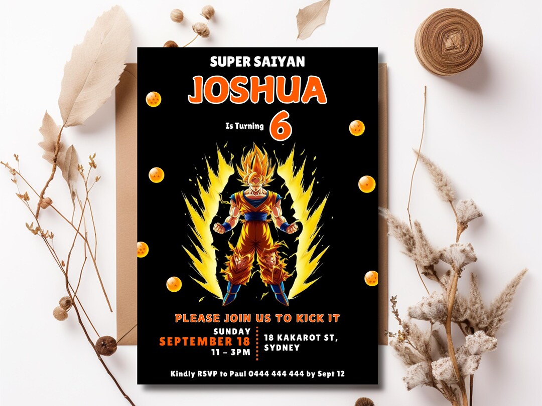 Dragonball Z Goku Super Saiyan Birthday Invitation Editable Template ...