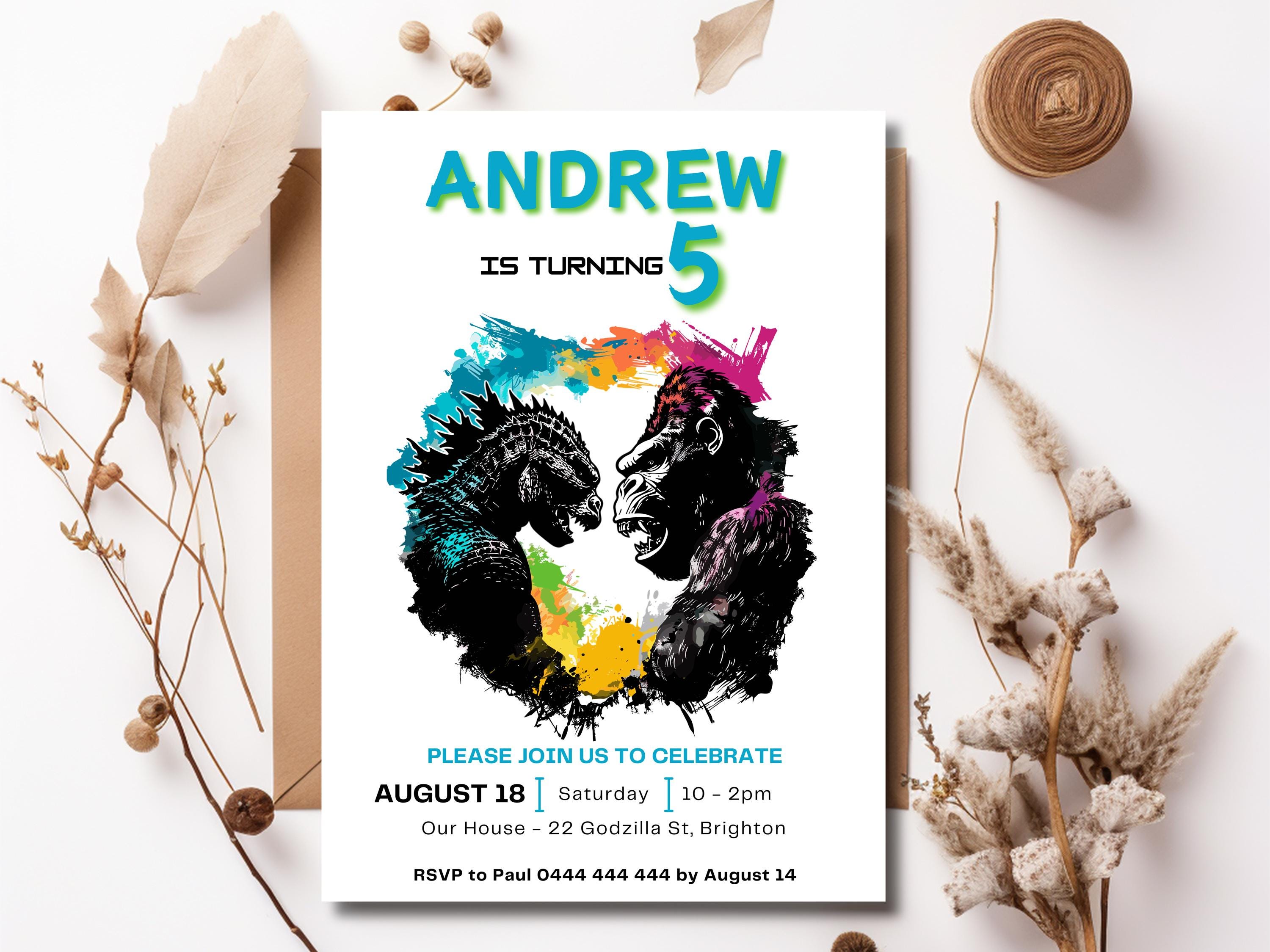 Godzilla Vs Kong Birthday Invitation Editable Template Digital Boy Girl ...