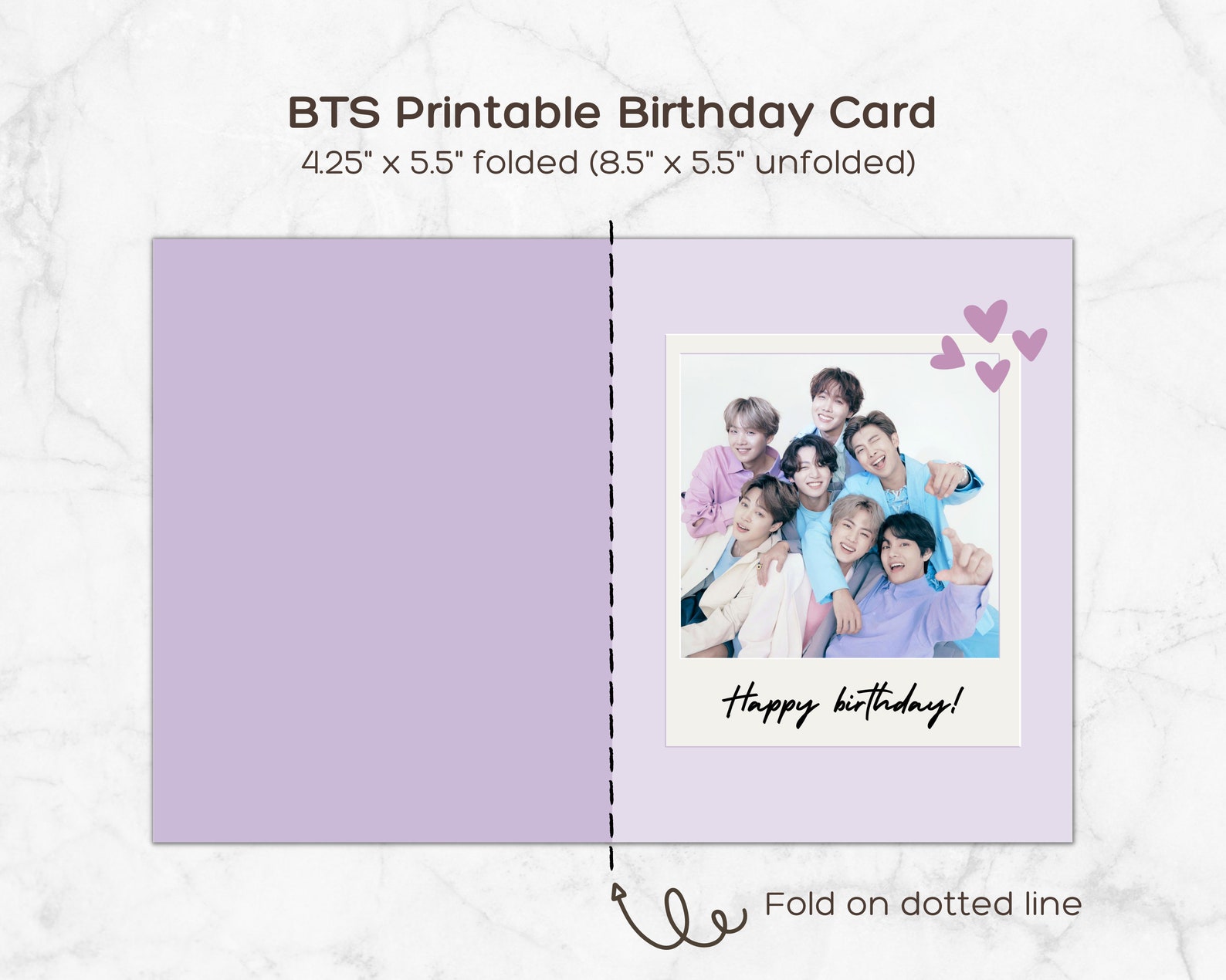 BTS Lavender Photo Card Printable Birthday Card | Blank Kpop Greeting ...
