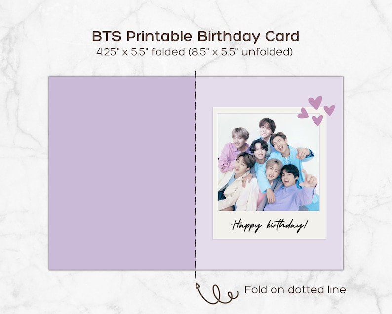 BTS Lavender Photo Card Printable Birthday Card | Blank Kpop Greeting ...