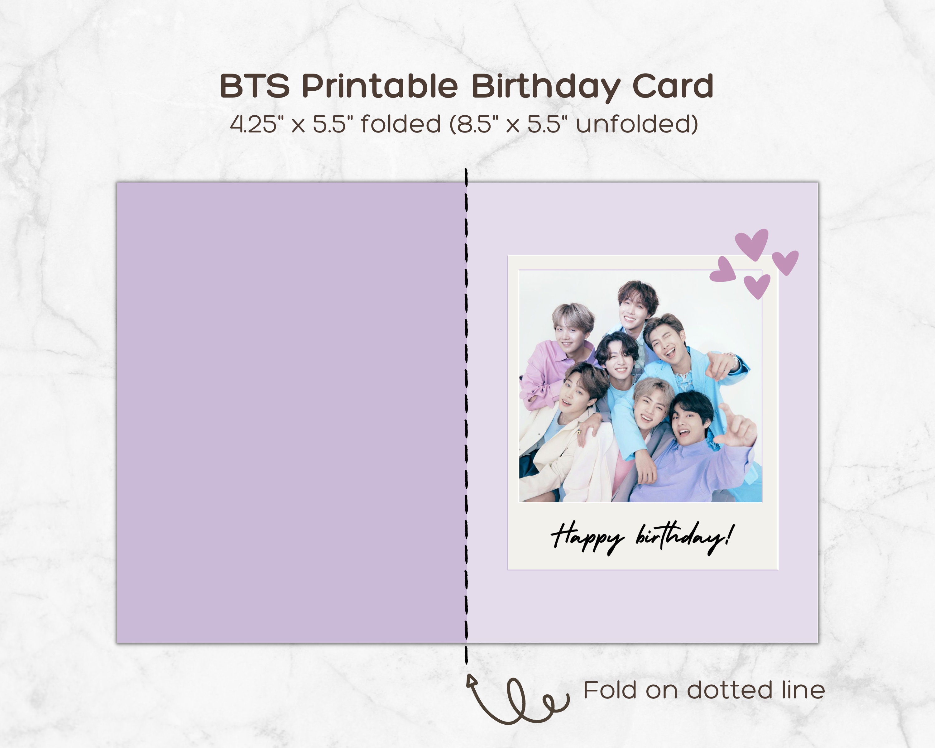 BTS Lavender Photo Card Printable Birthday Card | Blank Kpop Greeting ...