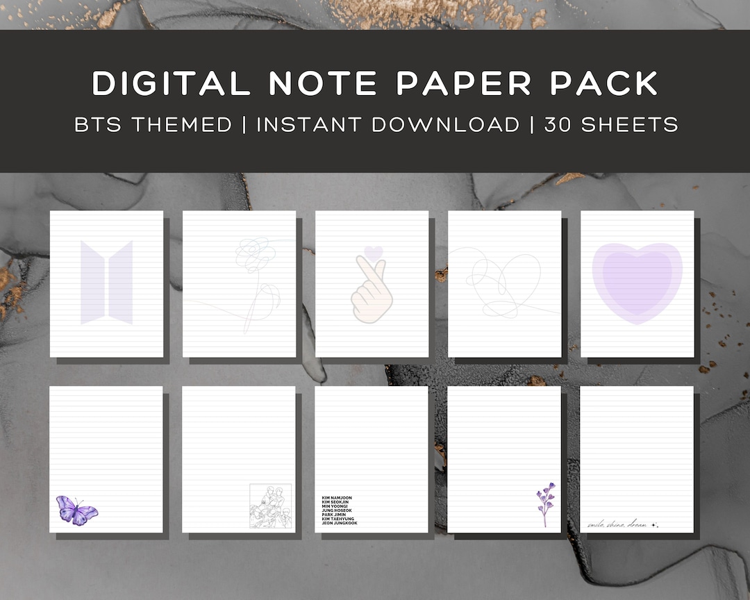 BTS Digital Note Paper Pack | 30 Pages | Instant Download, Use as ...