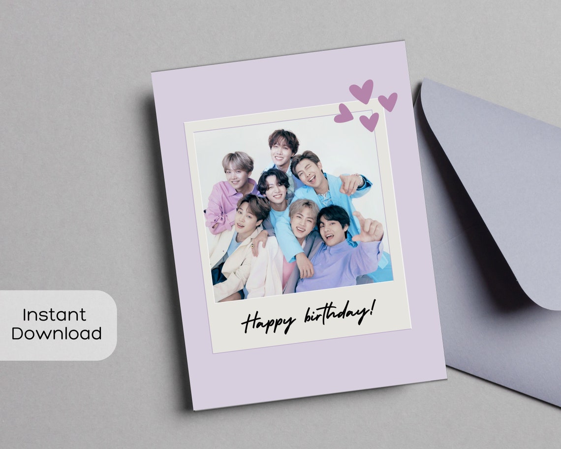 BTS Lavender Photo Card Printable Birthday Card | Blank Kpop Greeting ...