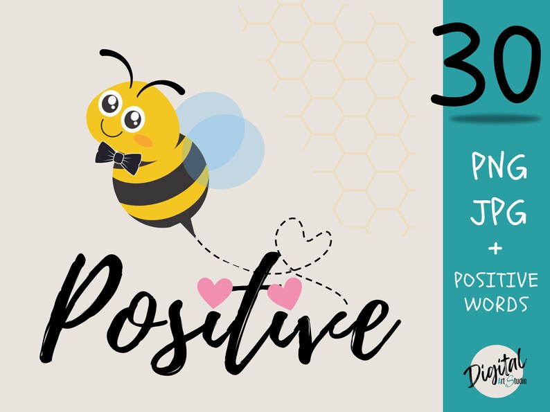 Bee Positive Clipart PNG JPG/ Honey Bees Clip Art / Cute - Etsy