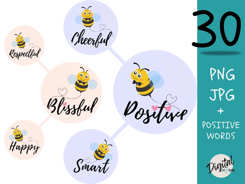 Bee Positive Clipart PNG JPG/ Honey Bees Clip Art / Cute - Etsy