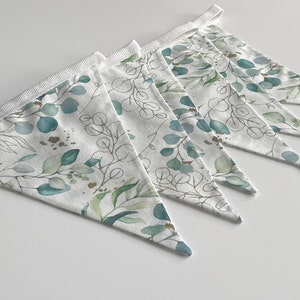 Floral Bunting White With Green Sage Green/grey Eucalyptus - Etsy UK
