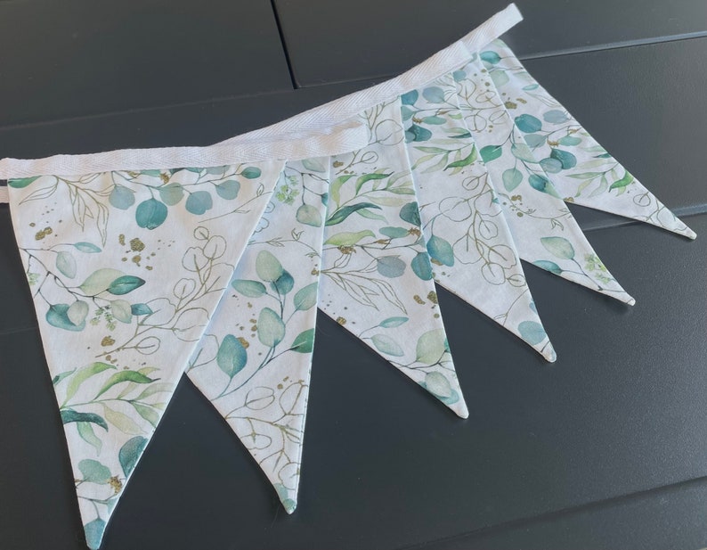 Floral Bunting White With Green Sage Green/grey Eucalyptus - Etsy UK
