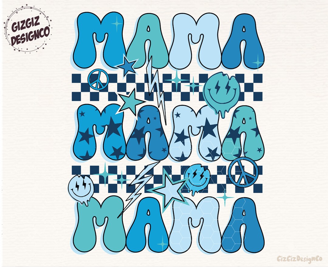 Blue Mama Smiley Png, Mother's Day Sublimation Design, Checkered Mom ...