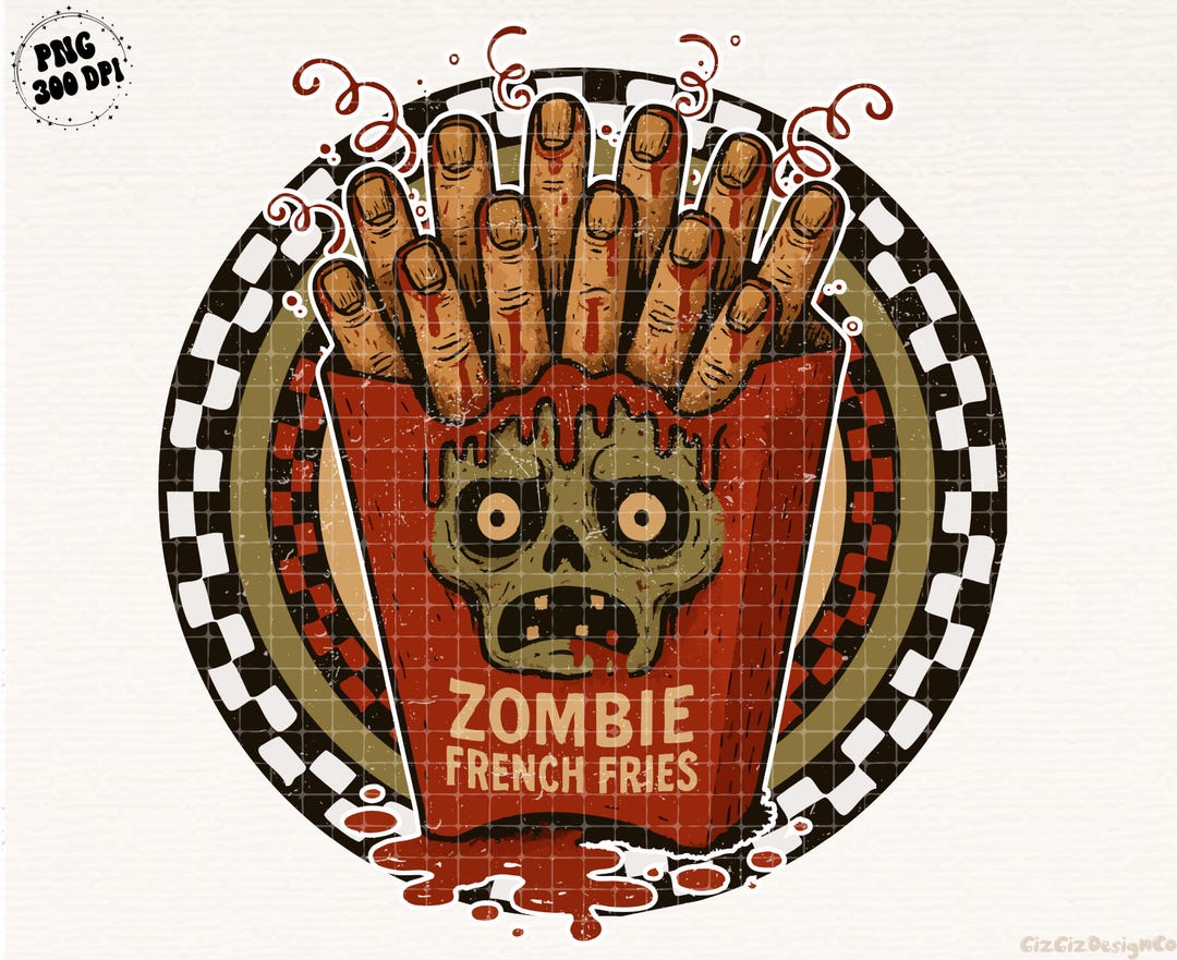 Retro Zombie French Fries Halloween Png Funny Halloween Shirt Design ...