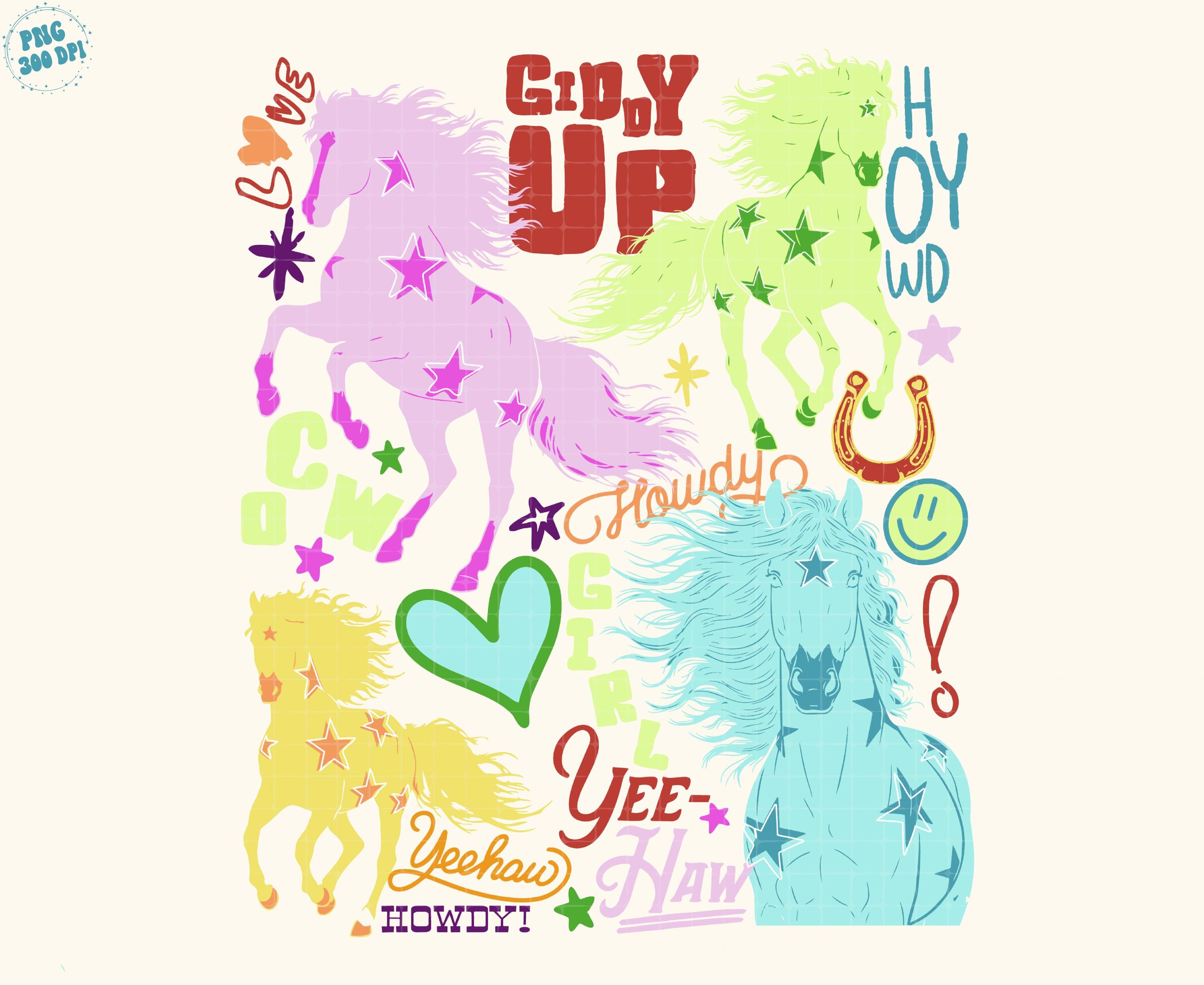 Colorful Preppy Horse Doodle PNG Digital Design Sublimation Trendy ...