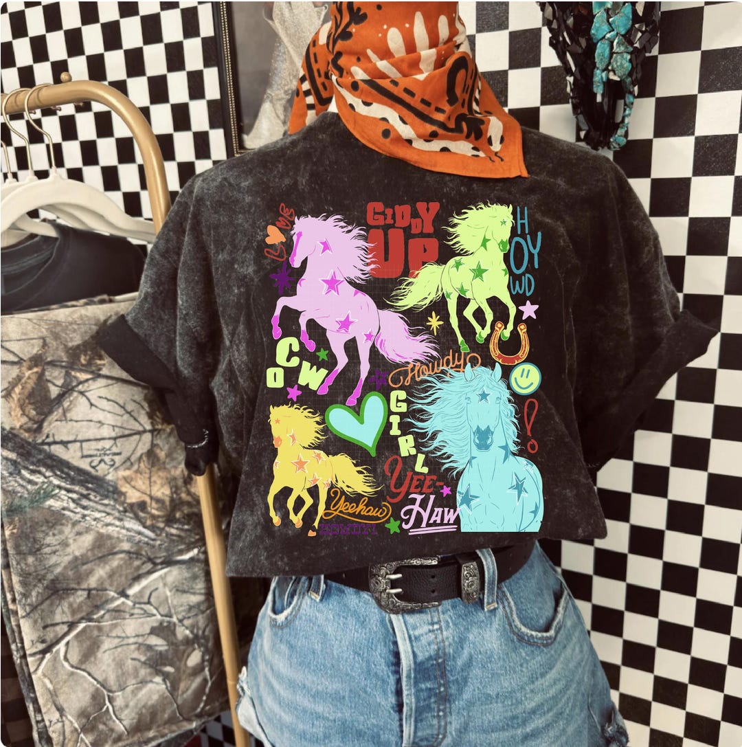 Colorful Preppy Horse Doodle PNG Digital Design Sublimation Trendy ...