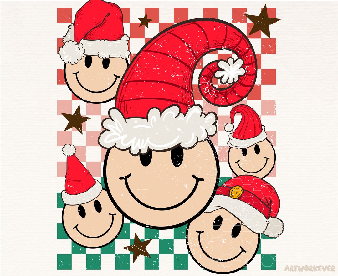 Smiley Christmas Png, Christmas Png, Checkered Smiley Face Design ...