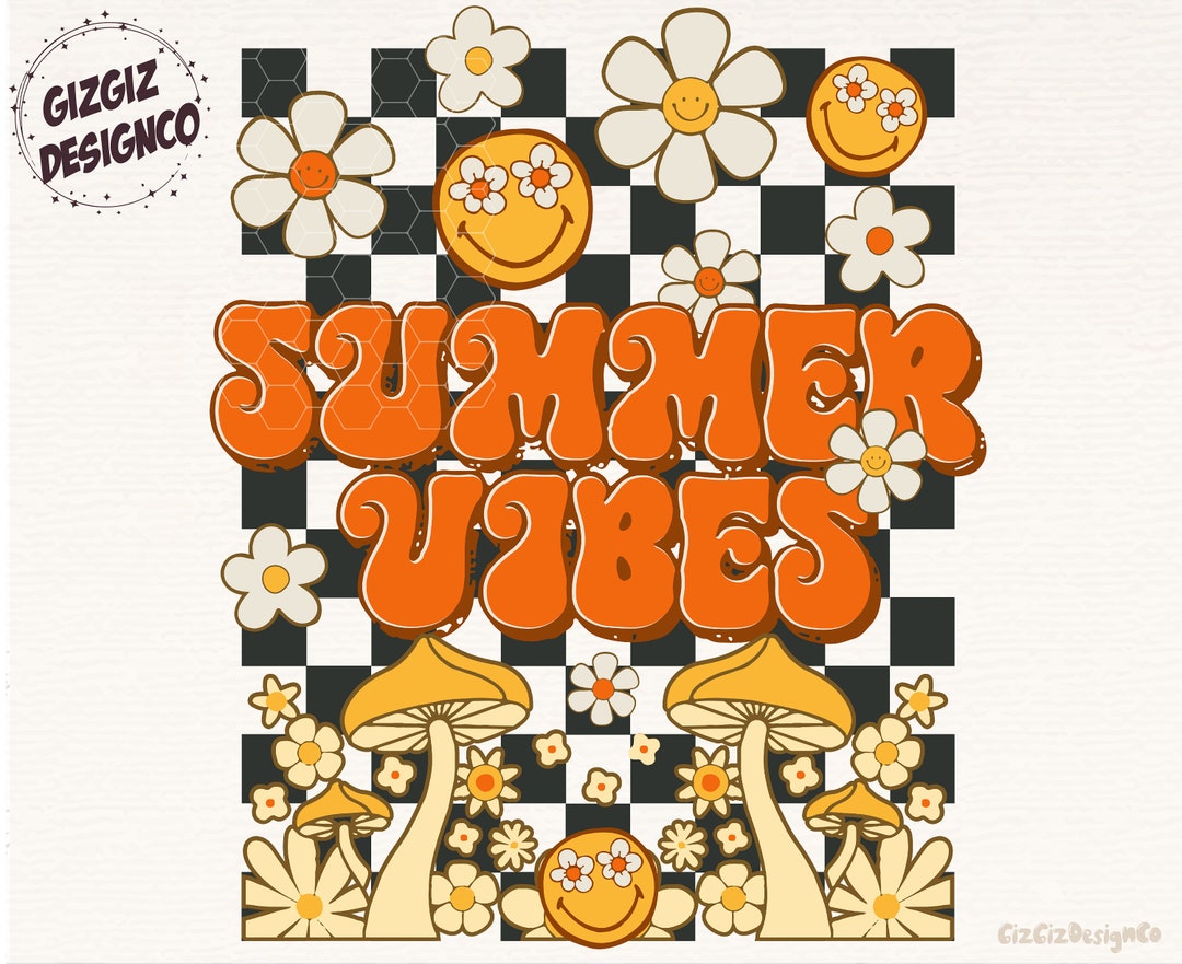 Summer Vibes Png Retro Groovy Daisy Smiley Summer Sublimation - Etsy
