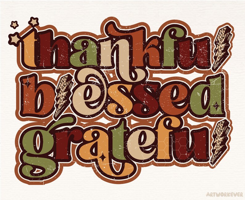 Thankful Grateful Blessed PNG, Retro Leopard Lightning Bolt Thankful ...